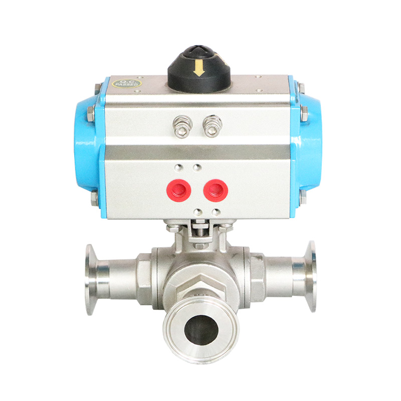 Sanitary Tri Clamp Pneumatic Actuated 3 Way Ball Valve from China ...